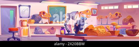 Archeology lab interior with fossils. Vector cartoon illustration of ...