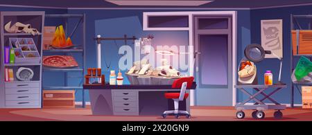 Archeology science lab interior with fossils. Vector cartoon ...