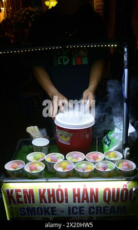Cloud / smoke ice cream sold by a vendor at the night market in Hoi An ...