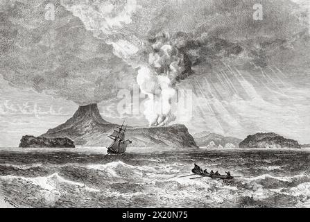 Perboewatan volcano eruption in 1883, Krakatoa island. Indonesia ...