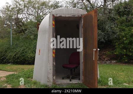 A freestanding bomb shelter in the Northern city of Shlomi on April 18 ...