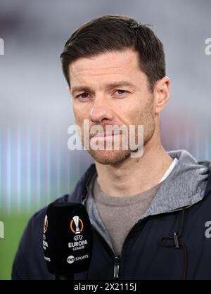 Bayer Leverkusen manager Xabi Alonso looks on from the touchline during ...