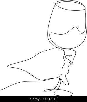 One line drawing of Cheers clinking of two person with bourbon wine ...