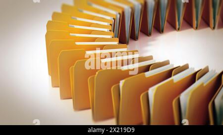 Yellow folders arranged in circle isolated on white background. 3D ...