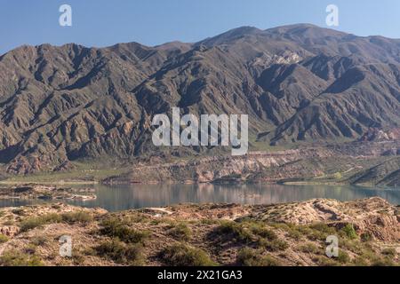 Potrerillos lake and reservoir and pre-andes mountains in Mendoza Stock ...