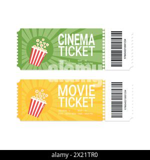 Modern movie or cinema ticket design set. Realistic front view. Cinema ticket template. Vector ...