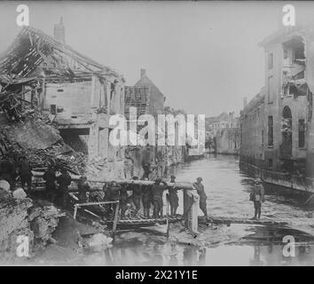 American military engineers constructing bridges during World War I ...