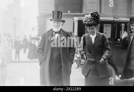 Andrew Carnegie with white beard his wife Louise 3rd from left and ...