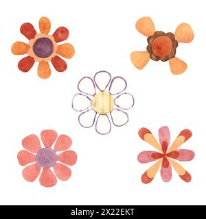 Retro flowers in minimalistic abstract 70s style. Hippie boho indie ...