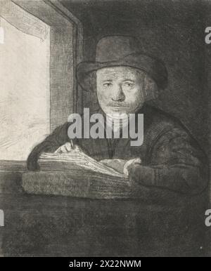 Self-Portrait Etching at a Window. Rembrandt van Rijn. 1648 Stock Photo ...