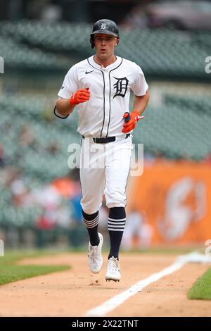 Detroit Tigers' Kerry Carpenter celebrates while running the bases ...