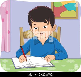 Little boy cartoon writing a book Stock Vector Image & Art - Alamy