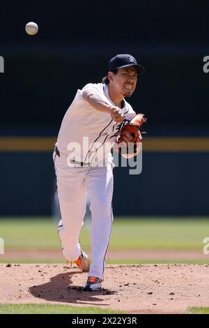 Detroit Tigers pitcher Kenta Maeda reacts after the final out against ...