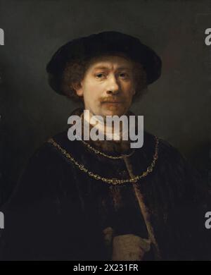Self-portrait with fur hat. Self-portrait of Rembrandt with fur hat and ...