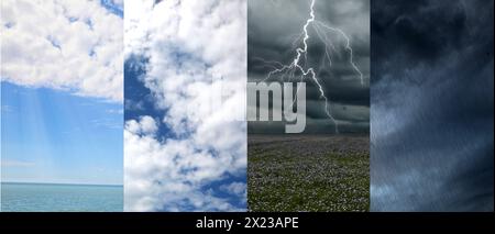 Weather forecast, banner design. Collage with different photos Stock ...