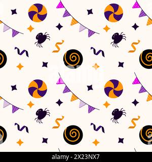 Halloween cartoon seamless web and spider and ghost pattern for ...