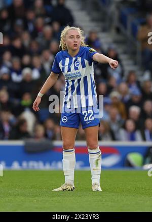 Brighton, UK. 19th Apr, 2024. Brighton's Elisabeth Terland controls the ...