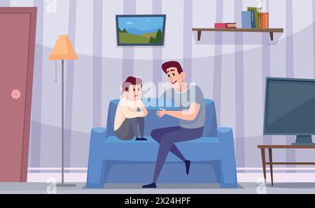 Family dialog. Parents talking with kids exact vector cartoon ...