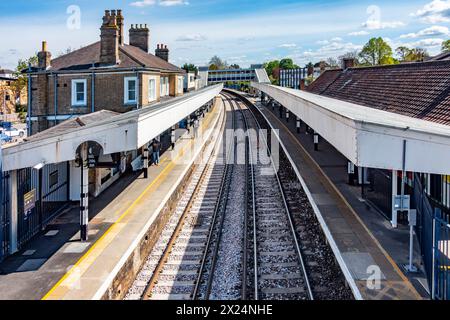 A view of the railway station at Staines-upon-Thames in Surrey, UK ...
