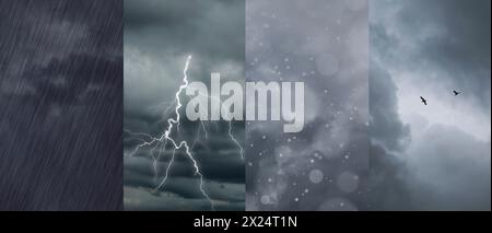Different weather conditions, banner design. Collage with photos of sky ...