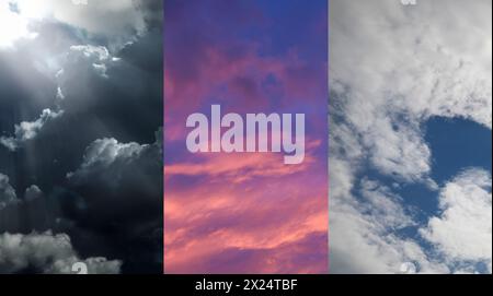 Different weather conditions, banner design. Collage with photos of sky ...