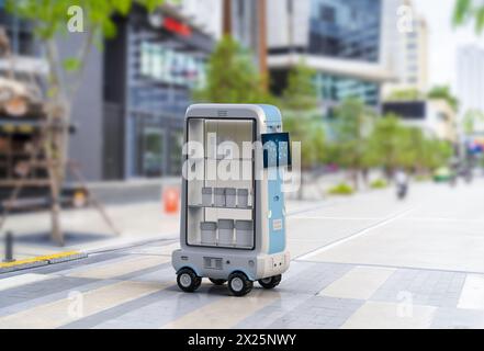 3d rendering delivery robot trolley or robotic assistant carry products ...