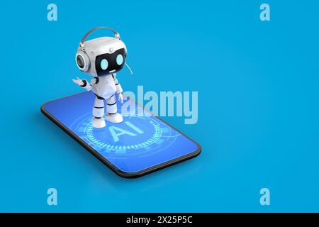 3d rendering cute and small artificial intelligence personal assistant robot with cartoon ...