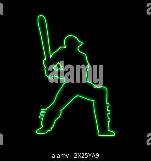 Cricket player neon vector art green, blue, red. Cricket batsman neon ...