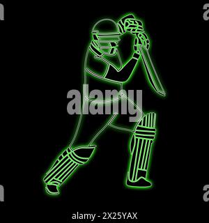 Cricket player neon vector art green, blue, red. Cricket batsman neon ...