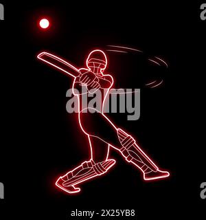 Cricket player neon vector art green, blue, red. Cricket batsman neon ...