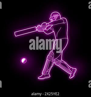 Cricket player neon vector art green, blue, red. Cricket batsman neon ...