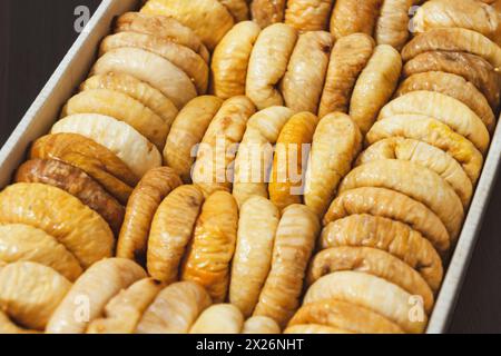 Box with figs. Dried figs. Dried fruits concept. Healthy, Organic ...