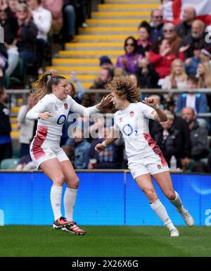 England's Ellie Kildunne (right) celebrates after scoring her sides ...