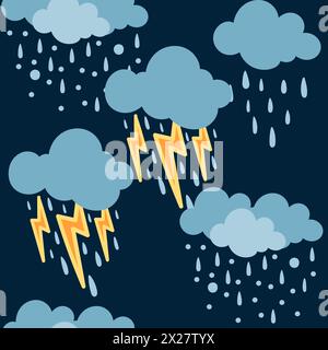Seamless pattern of rain and snowy clouds with thunder vector ...