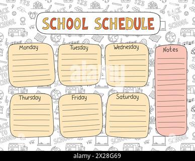 School Schedule template printable US Letter size vector. Weekly class ...