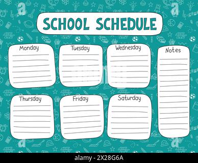 School Schedule template printable US Letter size vector. Weekly class ...