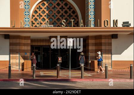 Exterior of Union Station in Los Angeles, CA is the largest railway ...