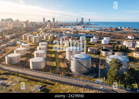 An oil refinery and oil storage tanks near Salt Lake City, Utah. Behind ...