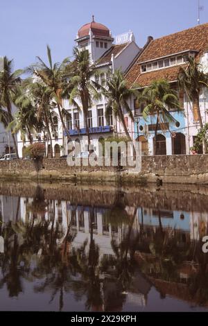Dutch Colonial buildings by canal, Batavia, Jakarta, Indonesia Stock ...