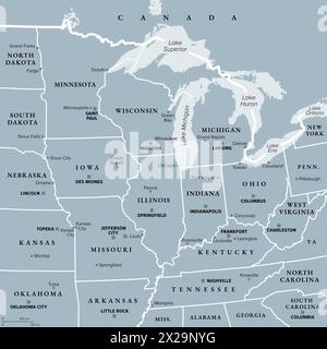 Minnesota - Iowa - Wisconsin - Michigan Map labelled black Stock Photo ...