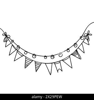 Continuous line art drawing buntings garland. Celebration party hand ...