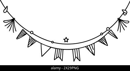 Continuous line art drawing buntings garland. Celebration party hand ...