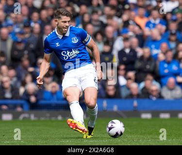 James Tarkowski of Everton passes the ball during the Premier League ...