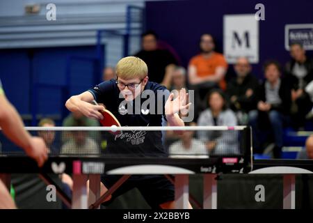 Felix Lebrun, a French table tennis player during the game at WTT ...