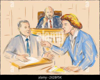 Pastel pencil pen and ink sketch illustration of an convicted defendant ...