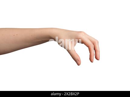Female hand gestures isolated on white background. Palm, arm holding, pointing with index finger ...