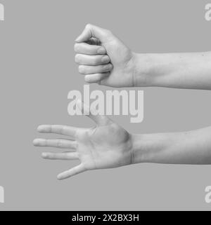 Open and closed fist, palm gestures. Hand showing signs, clenched ...