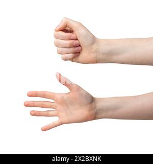 Hand gestures, clenched fist and open palm. Closed and spread fingers ...