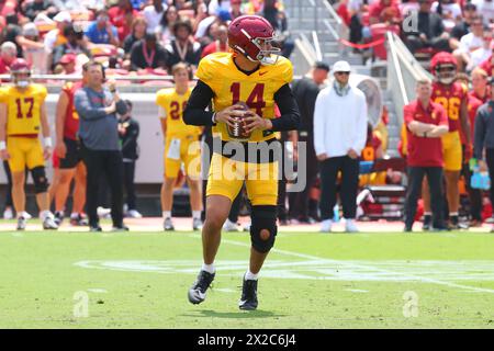 Southern California quarterback Jayden Maiava (14) warms up before an ...