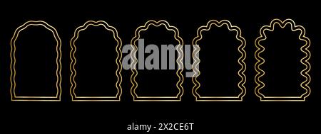 Set of arch frames with wiggly edges. Archway shapes with scallop ...